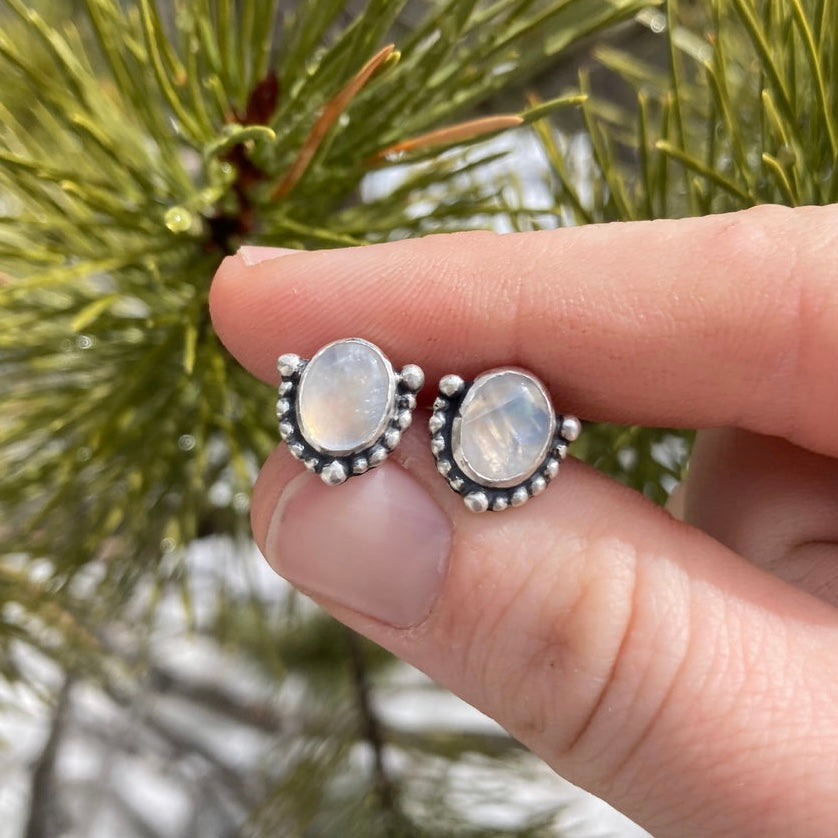 Moonstone Studs – Mountain Goat Geo